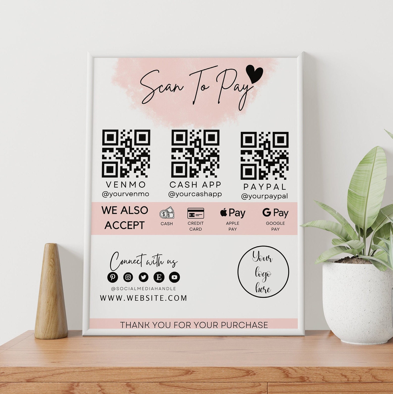 Scan to Pay Template Qr Code Sign for Paypal Qr Code Payment Sign Venmo ...