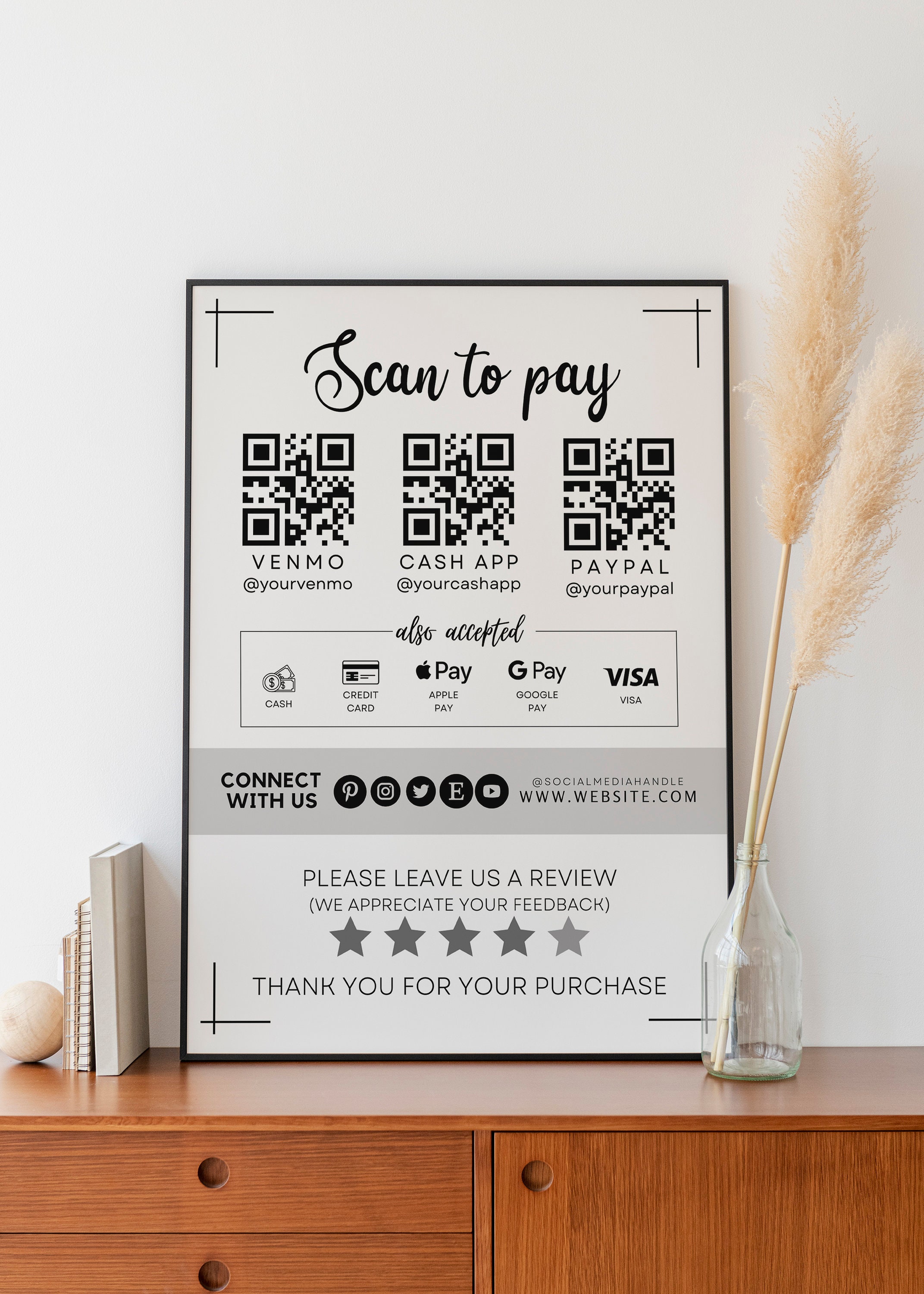 Printable Scan to Pay Template QR Code Payment Sign Template | Etsy