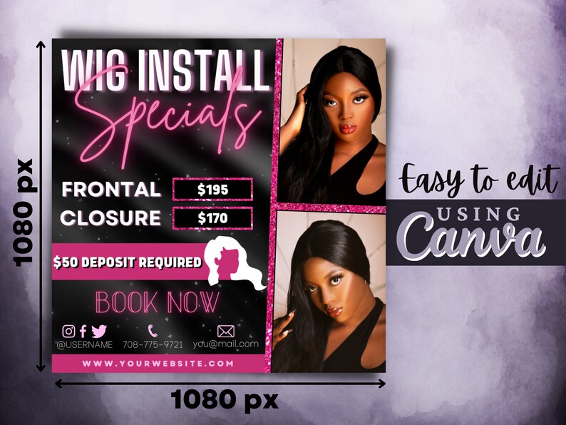 Wig Install Specials Flyer DIY Hair Salon Appointment Flyer - Etsy