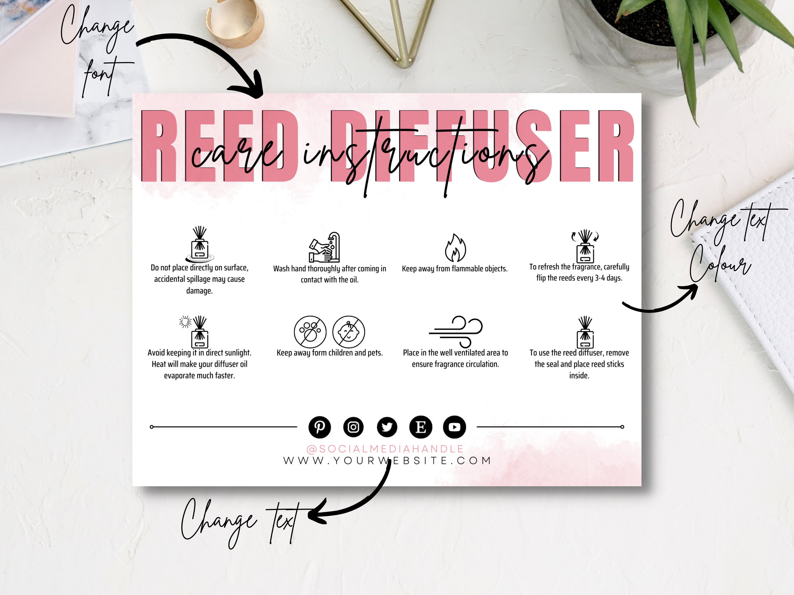 Editable Reed Diffuser Care Instructions Reed Diffuser Care - Etsy