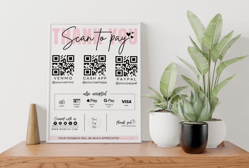 Editable QR Code Sign Printable Payment Sign Scan to Pay - Etsy