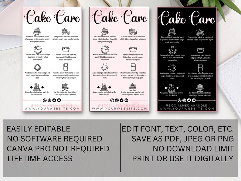 Cake Care Card Template Cake Business Thank You Cards Cake - Etsy