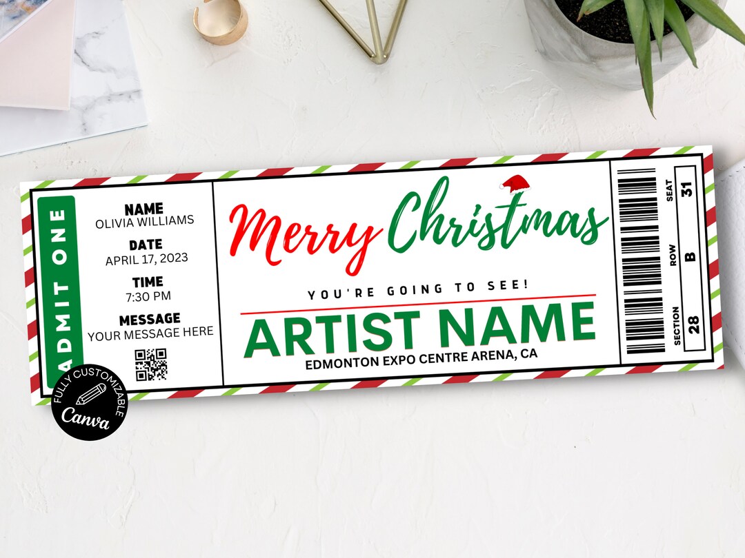 Christmas Concert Ticket Template, Editable Event Ticket Canva Template ...