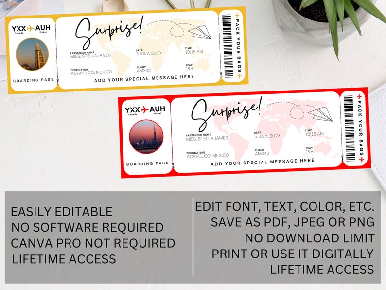 Editable Boarding Pass Template Airline Ticket Canva - Etsy