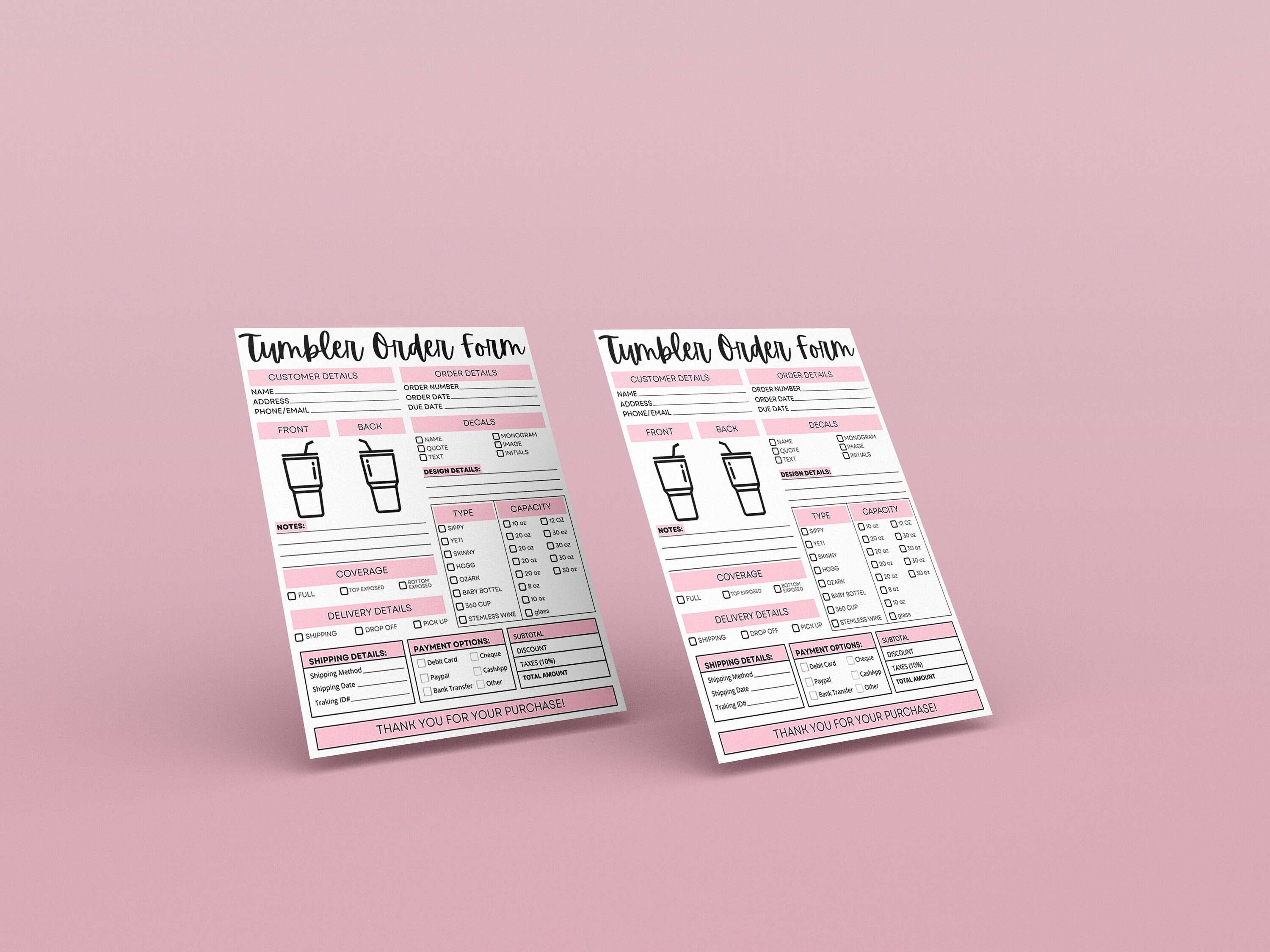 Custom Tumbler Order Form Printable Tumbler Order Form - Etsy