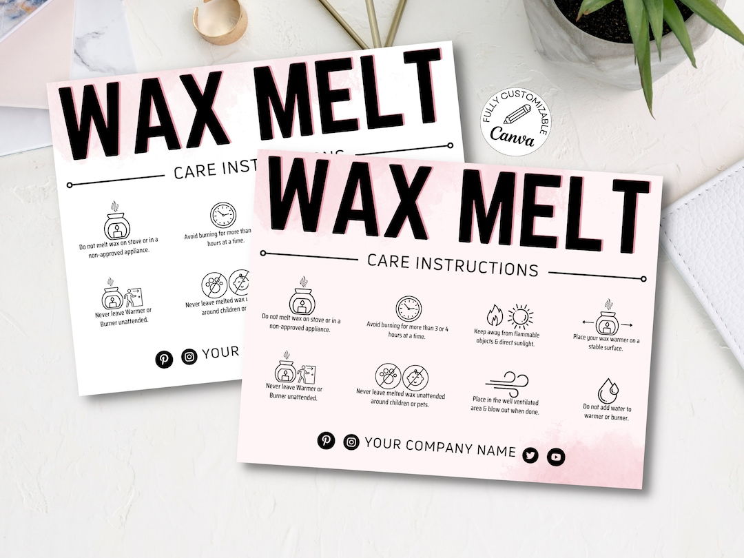 Wax Melts Care Card Editable Template, Printable Wax Melts Care ...