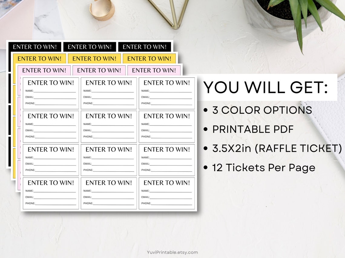 Printable Raffle Tickets, Enter to Win Tickets, Printable Enter to Win ...
