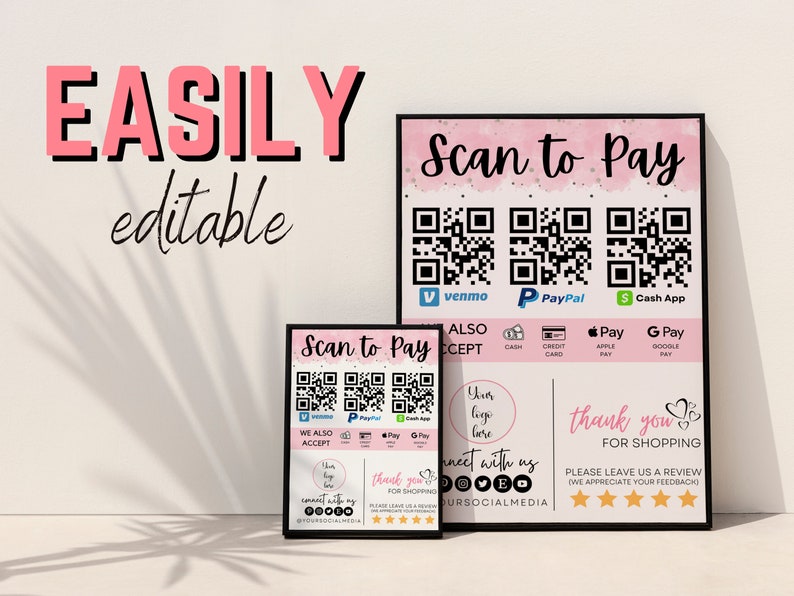 Printable Scan to Pay Template Editable Scan to Pay Sign | Etsy