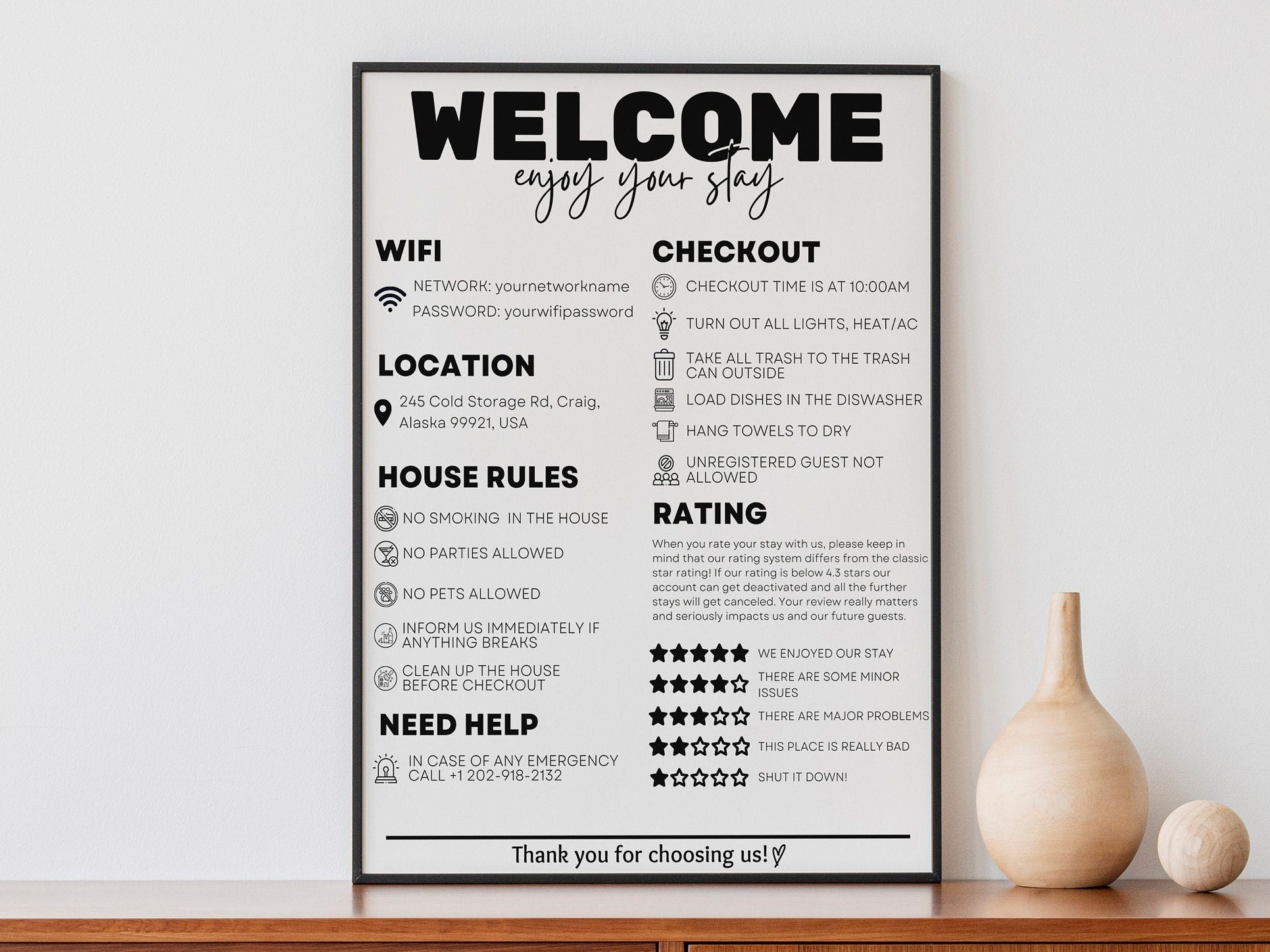Airbnb Welcome Sign Printable Editable Template, VRBO Vacation Rental ...