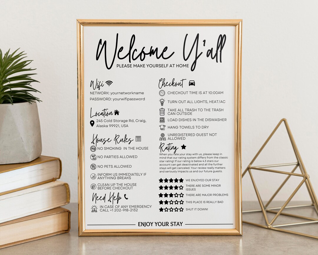 Airbnb Welcome Sign Template, House Rules Signs, VRBO Welcome Rule Sign ...