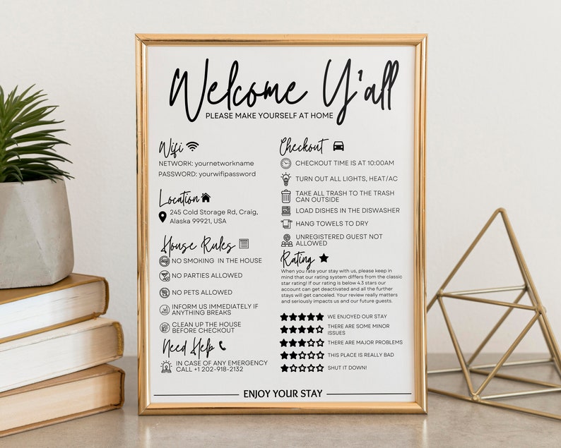 Airbnb Welcome Sign Template House Rules Signs Vrbo Welcome Etsy