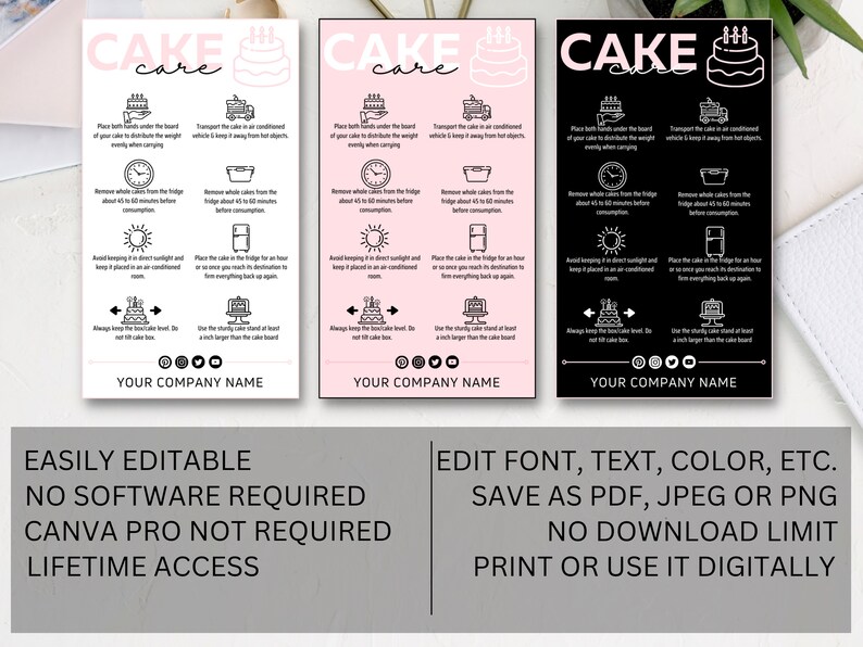Cake Care Card Template Cake Business Thank You Cards Cake - Etsy