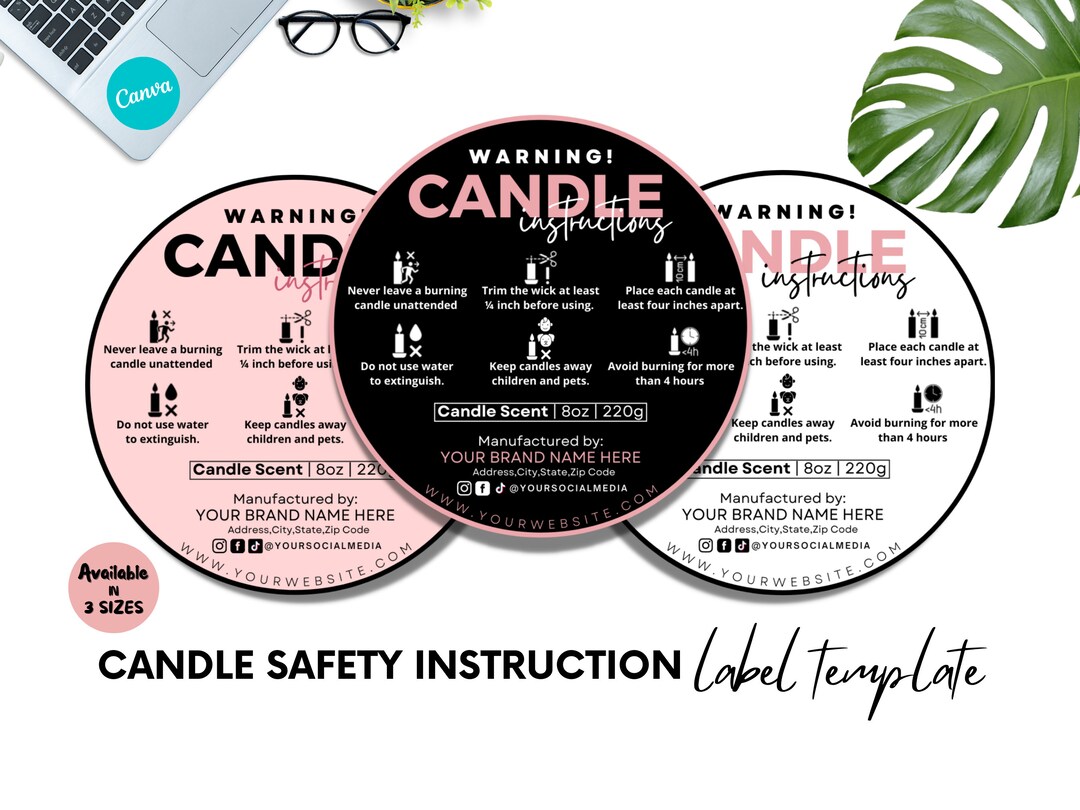 Candle Warning Label Template, Printable Editable Warning Sticker ...