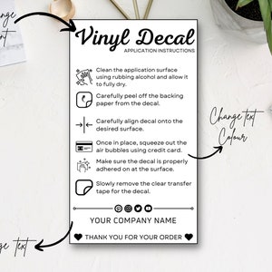 Printable Vinyl Decal Care Card Instructions. Decal Application Order ...