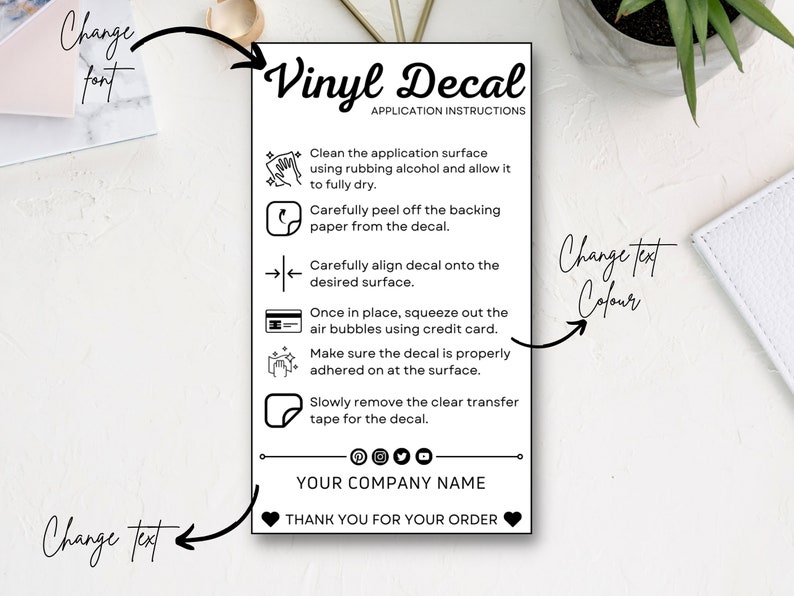 Printable Vinyl Decal Care Card Instructions. Decal - Etsy