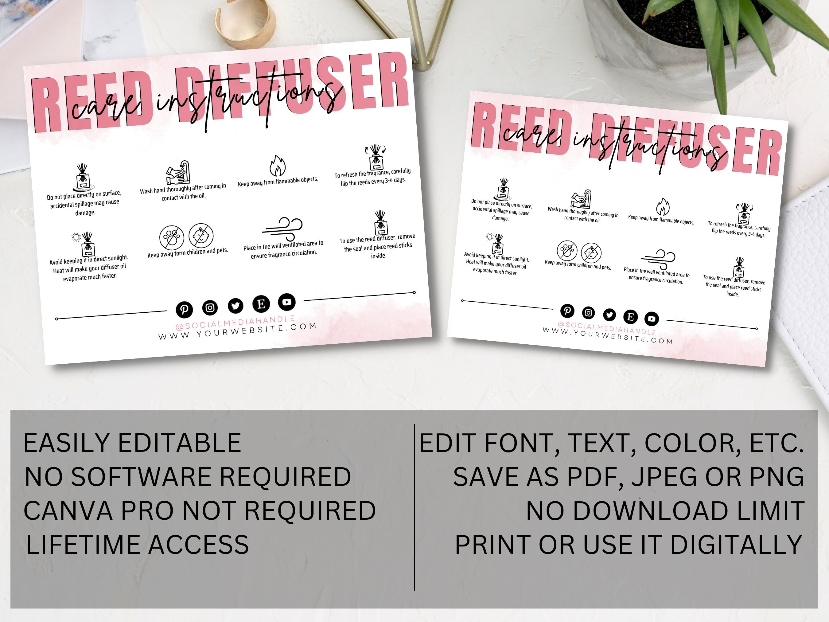 Editable Reed Diffuser Care Instructions Reed Diffuser Care - Etsy