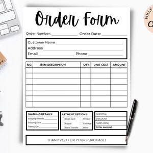 Editable Order Form Template Printable Small Business Order - Etsy