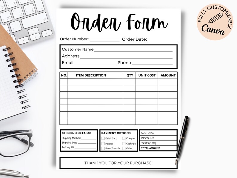 Editable Order Form Template Printable Small Business Order - Etsy