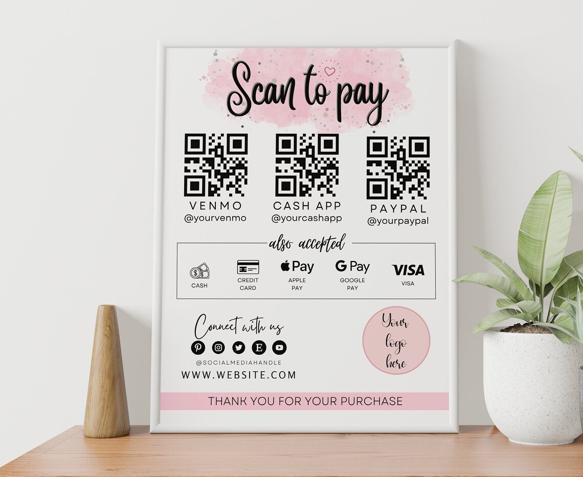Printable Scan to Pay Template Editable Scan to Pay Sign | Etsy