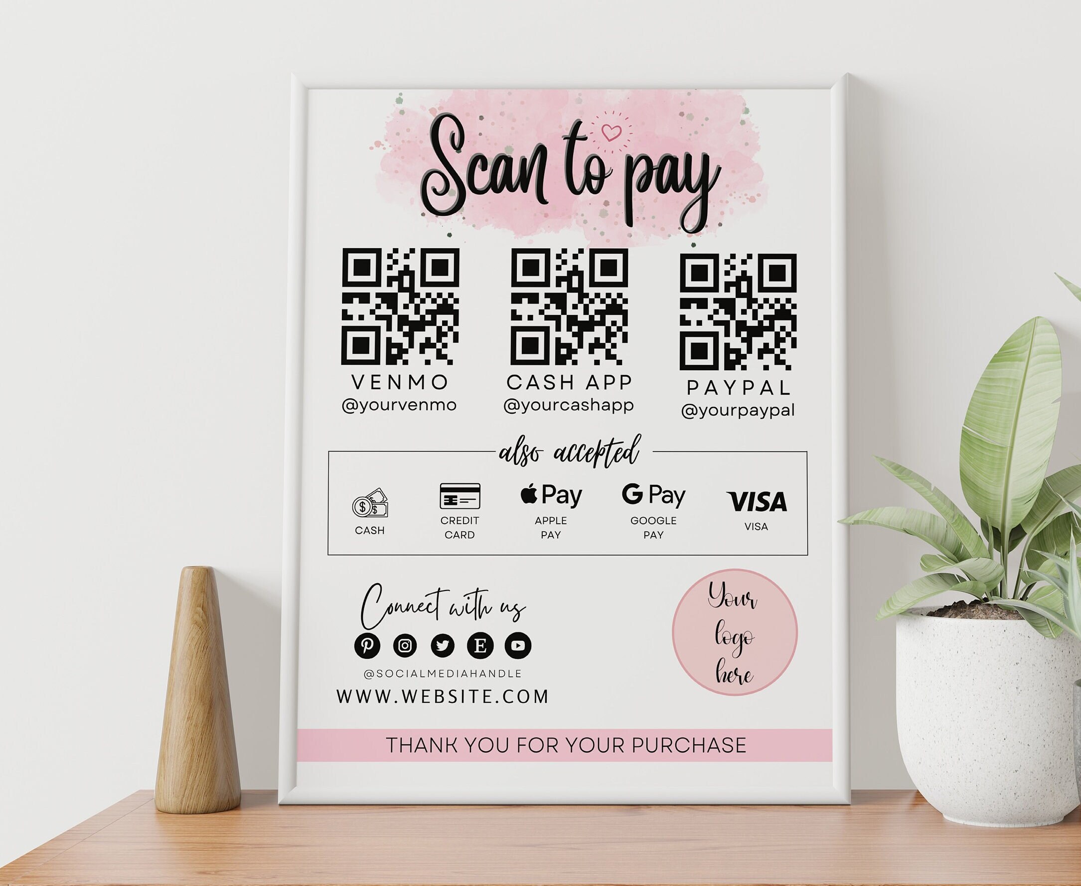 Printable Scan to Pay Template Editable Scan to Pay Sign | Etsy