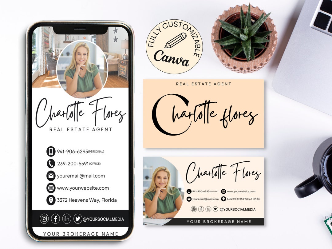 Real Estate Textable Digital Business Card Bundle Real Estate Marketing Canva Template Textable ...