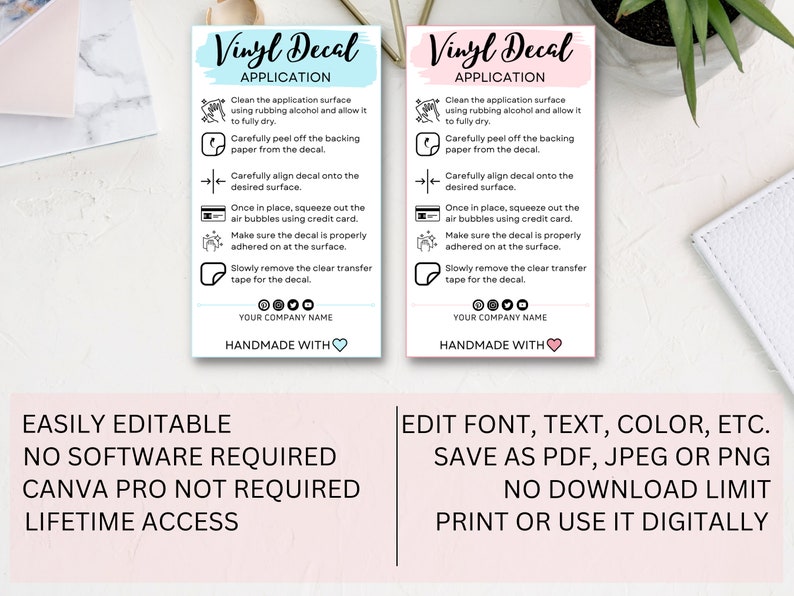 Printable Vinyl Decal Care Card Instructions. Decal - Etsy