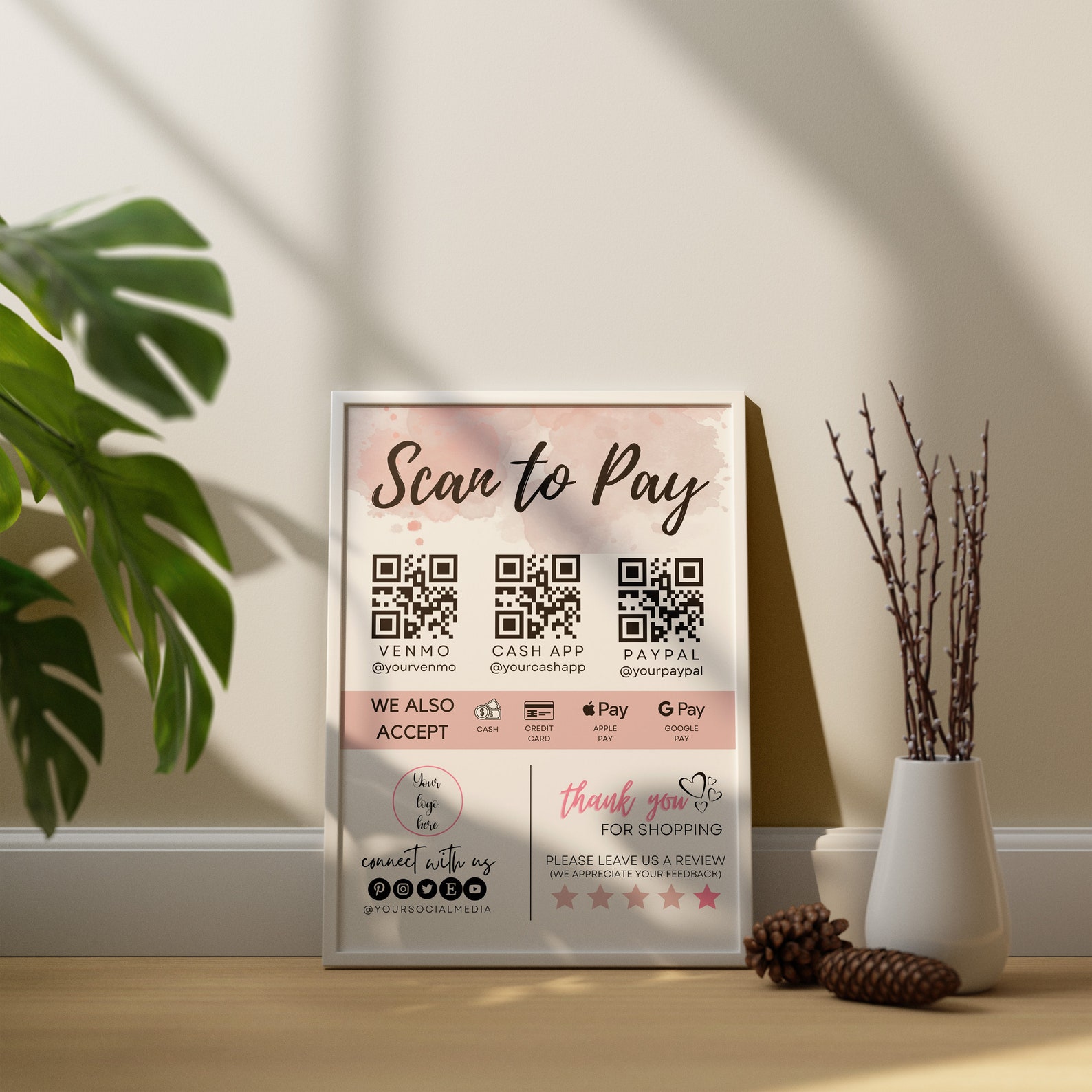 Editable QR Code Sign Printable Payment Sign Scan to Pay - Etsy