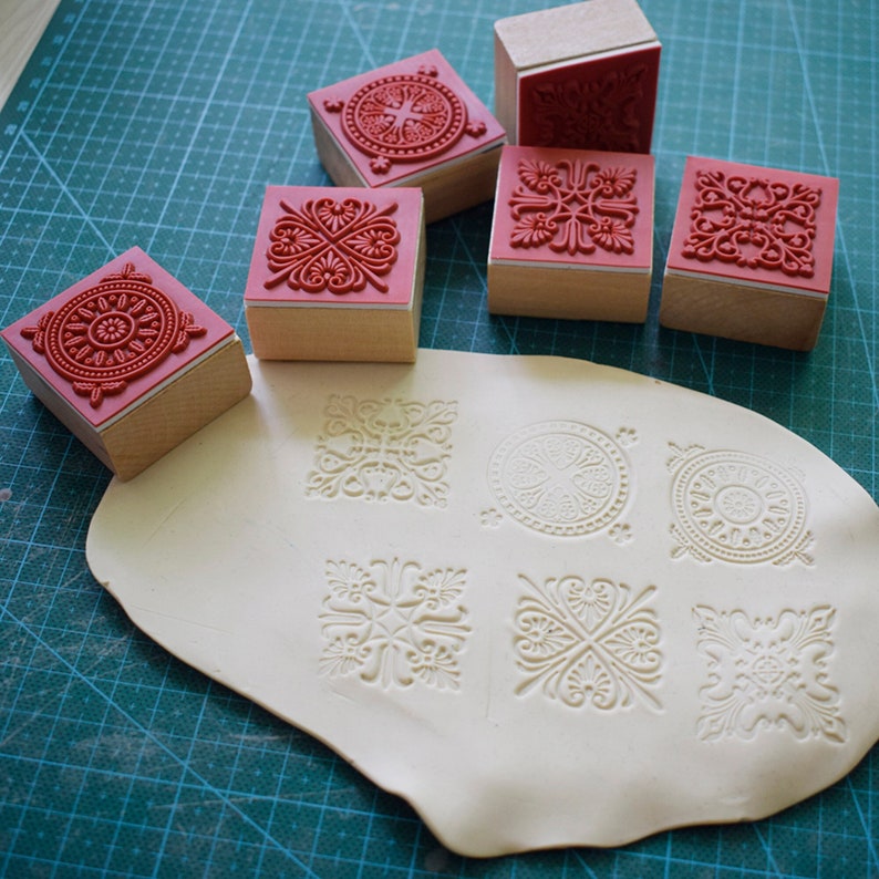 6pcs Square / Round Embossing Stamp Set | Mandala, Floral, Tile ...