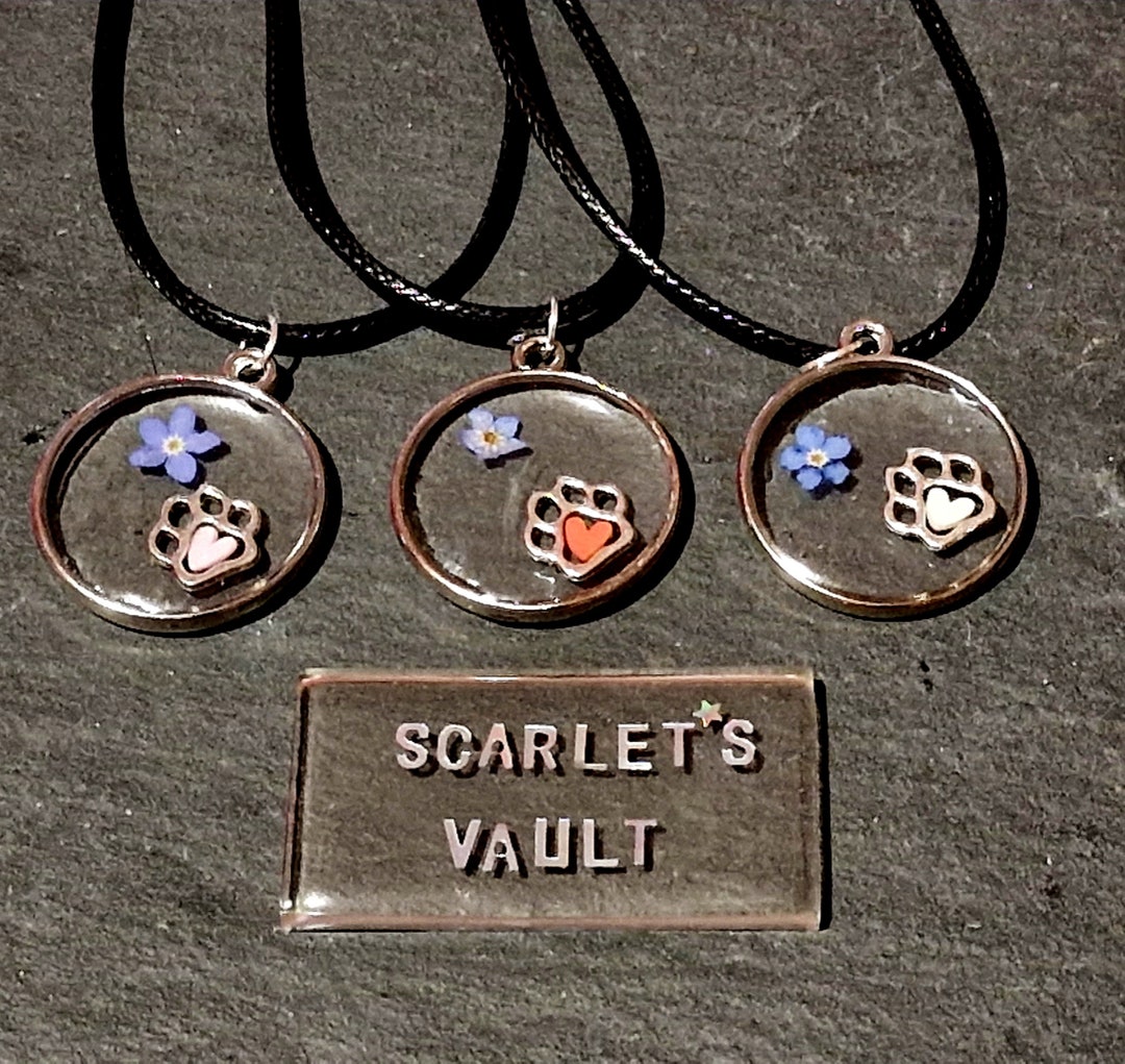 Real Forget-me-not Paw Print Memorial Pendant on 18 Faux - Etsy