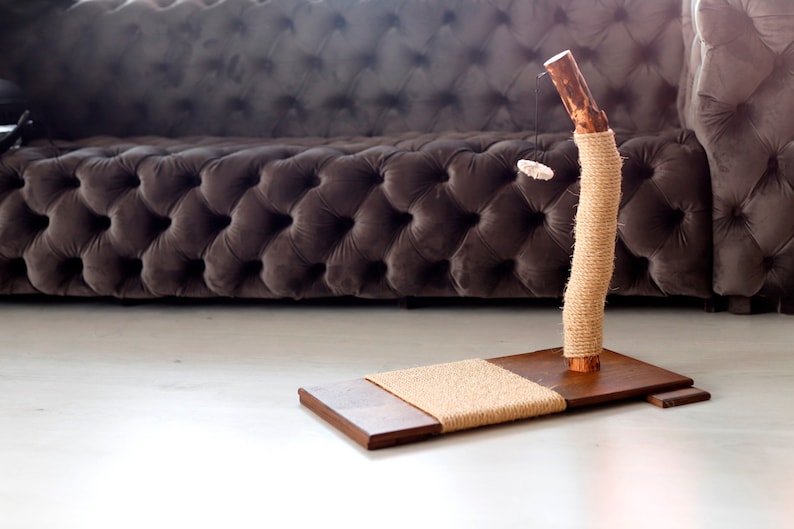 Acacia Wood Cat Scratching Post: Modern Sisal Cat Tree - Etsy