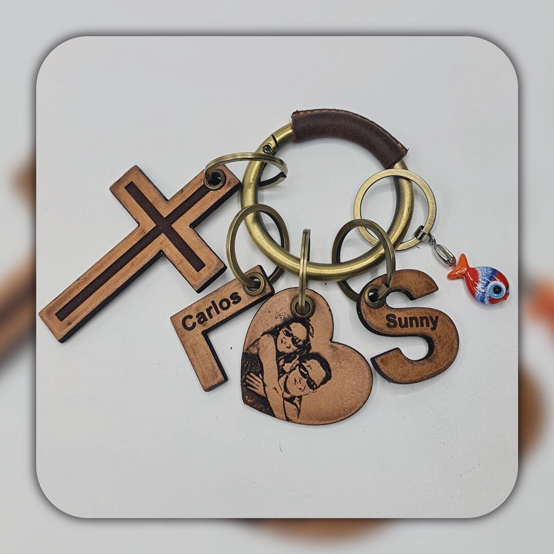 Personalized Leather Bag Tag - Custom Initial Keychain, Christmas Gift ...