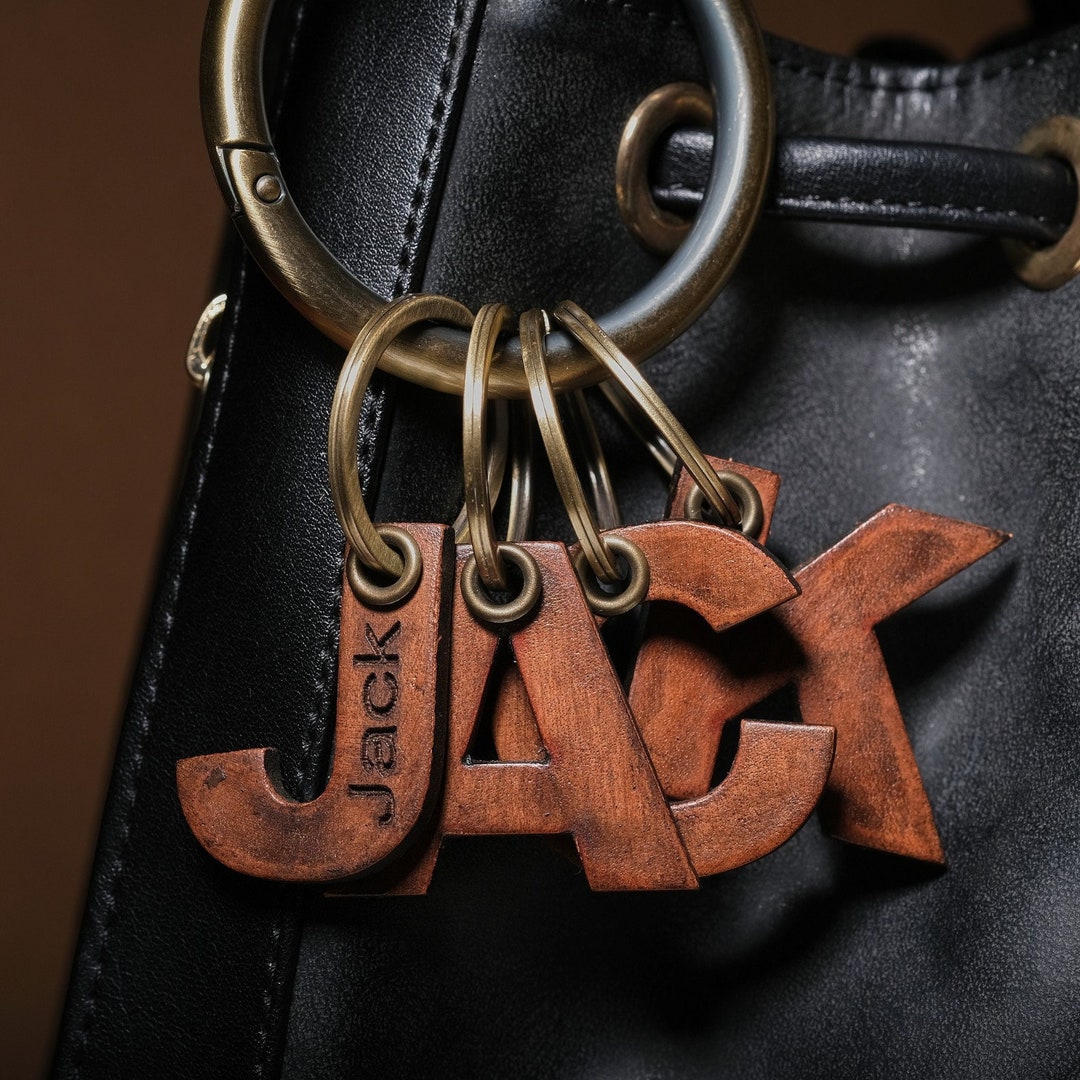 Personalized Leather Bag Tag With Initial Charm - Genuine Leather ...