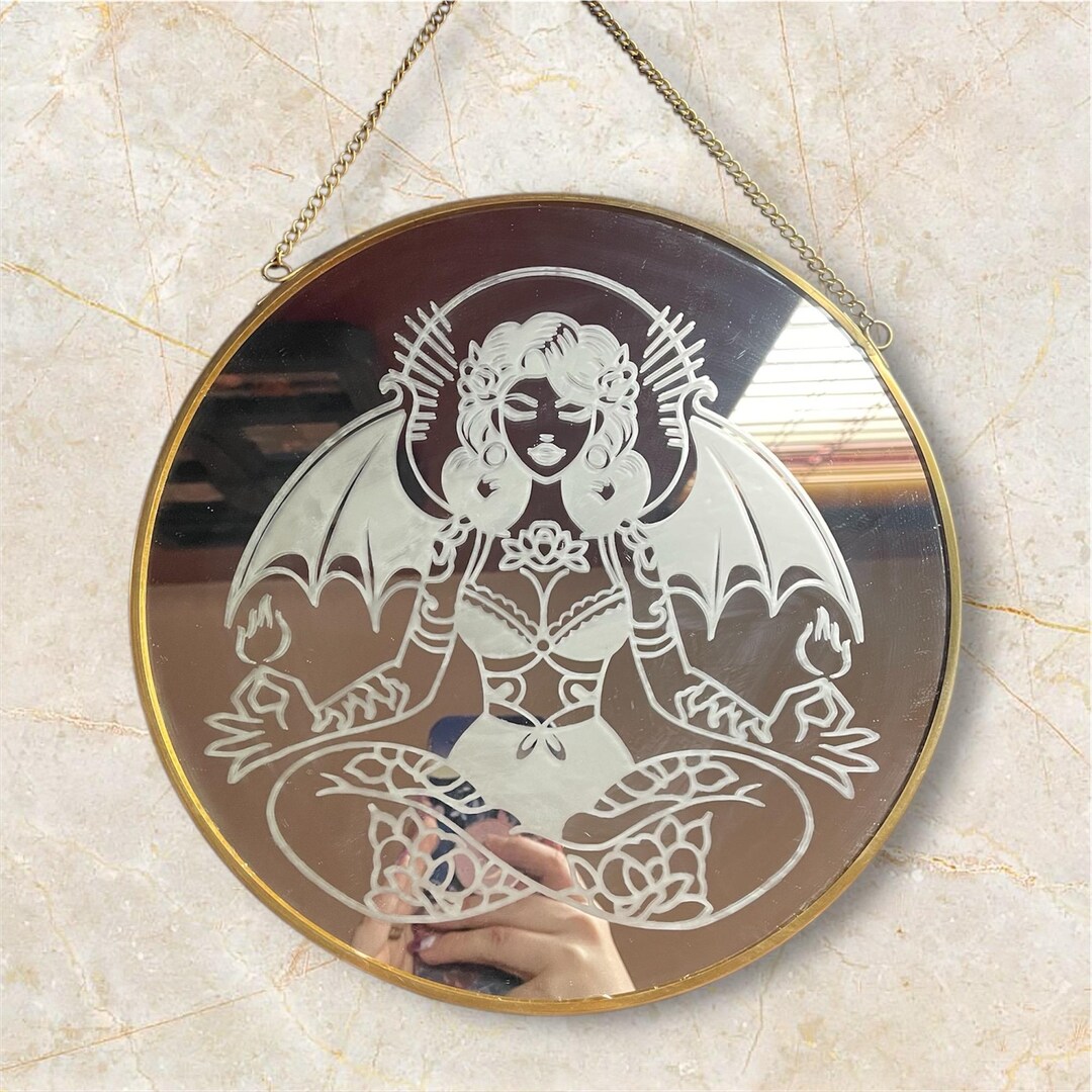 Etched Pinup Devil Girl Round Mirror - Etsy