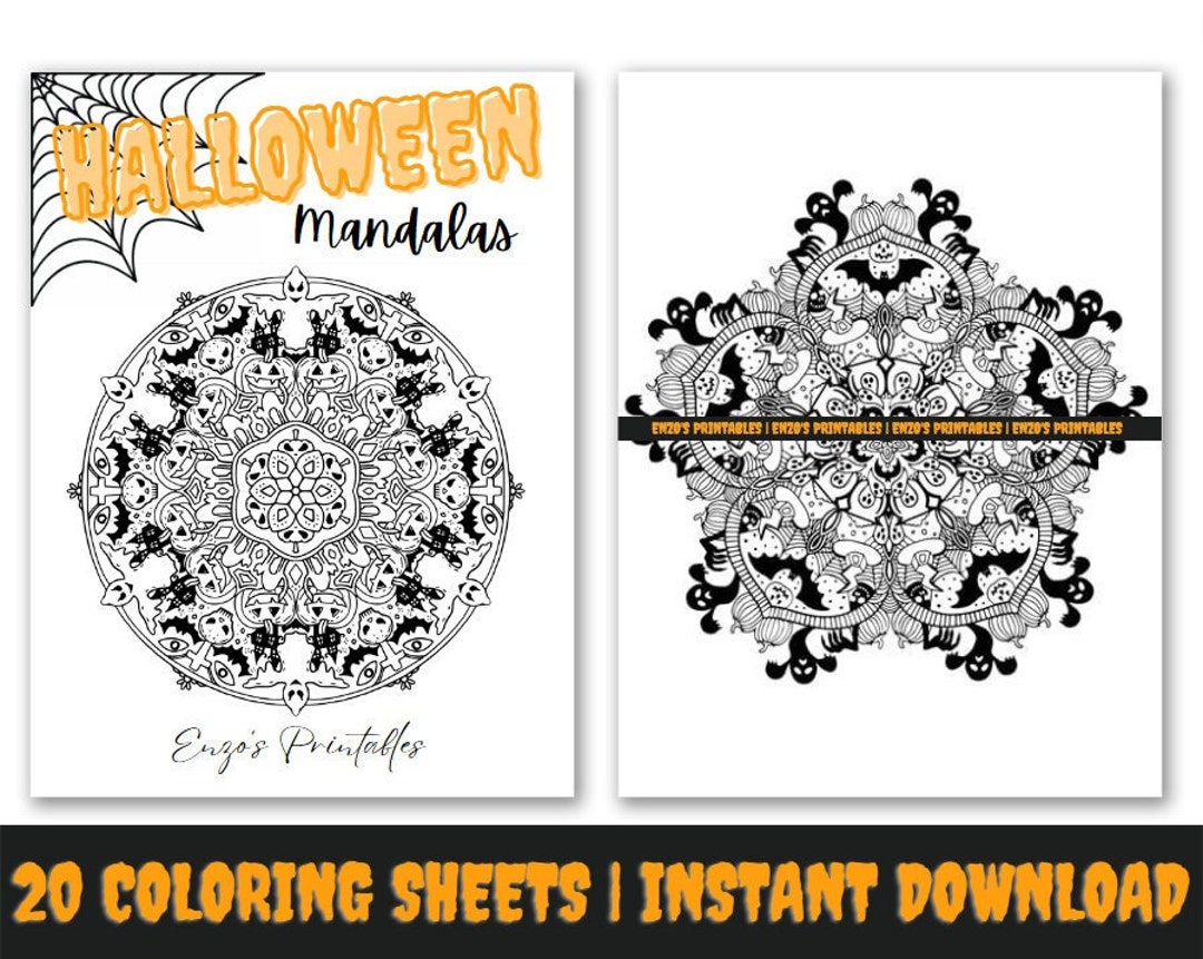 Halloween Mandala Coloring Pages 20 Halloween Mandala - Etsy