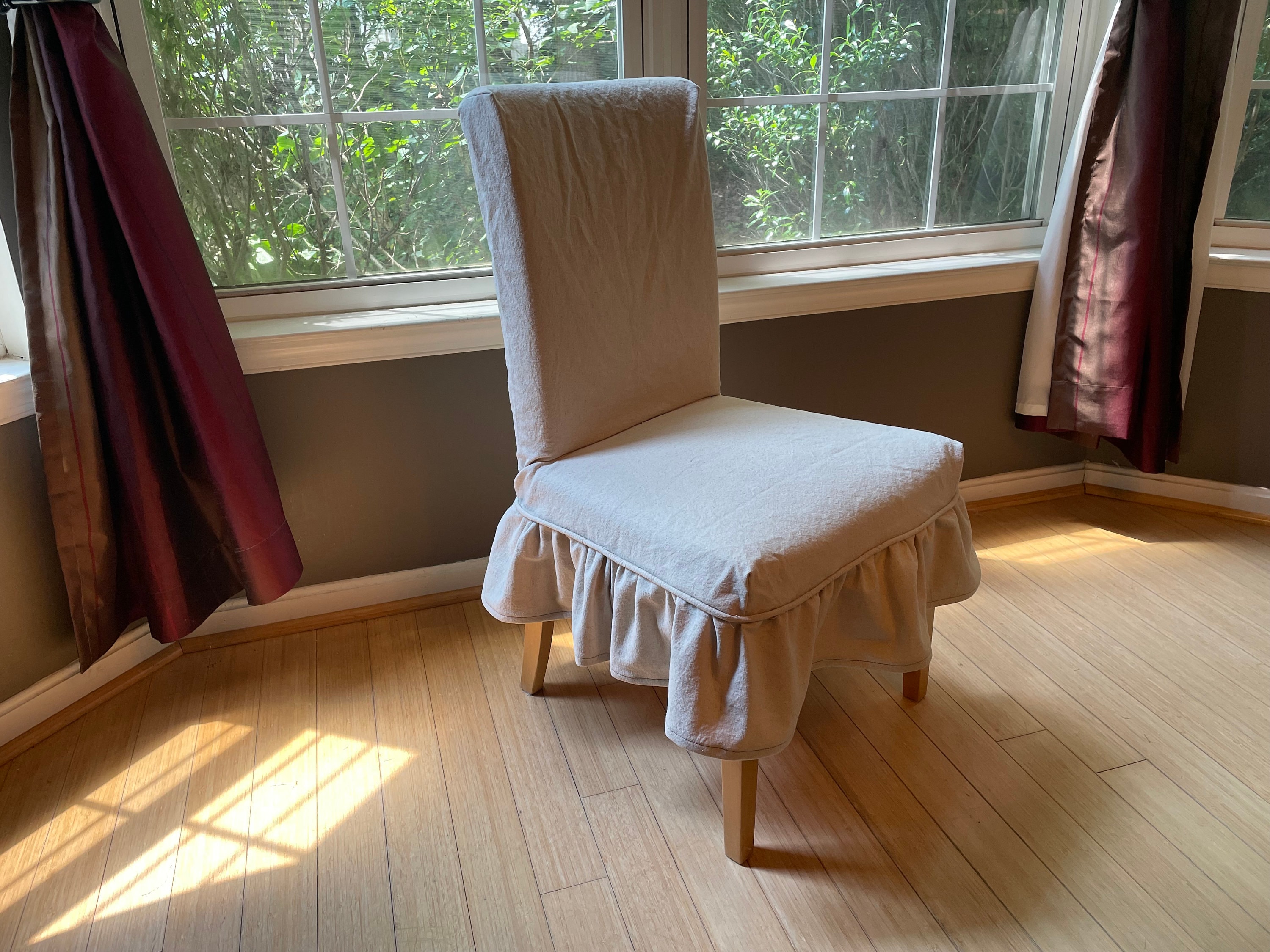 Custom Parsons Chair Cover W/ Short Gathered Skirt & Tie Back - Etsy