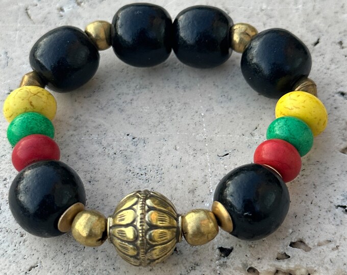 Juneteenth Black Red Yellow Green Wood and Brass Unisex Bracelet - Etsy