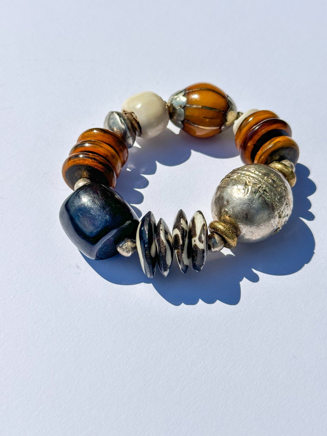 Hand Capped Resin Focal Bead With Black Striped Agage White Saucer ...