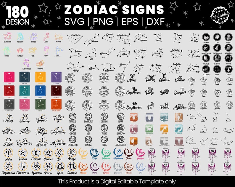 Zodiac Svg 180 Zodiac Signs SVG Bundle Constellation Svg - Etsy