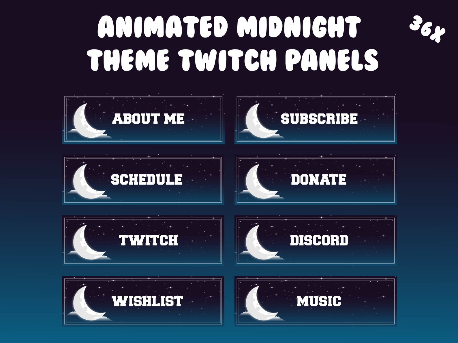 Animated Twitch Panels 35x Panels Midnight Moon Theme - Etsy