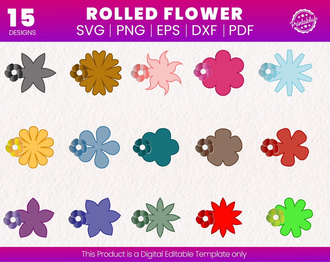 Rolled Flower Svg 3D Flower Svg Rolled Flower Template Paper Flower Svg ...