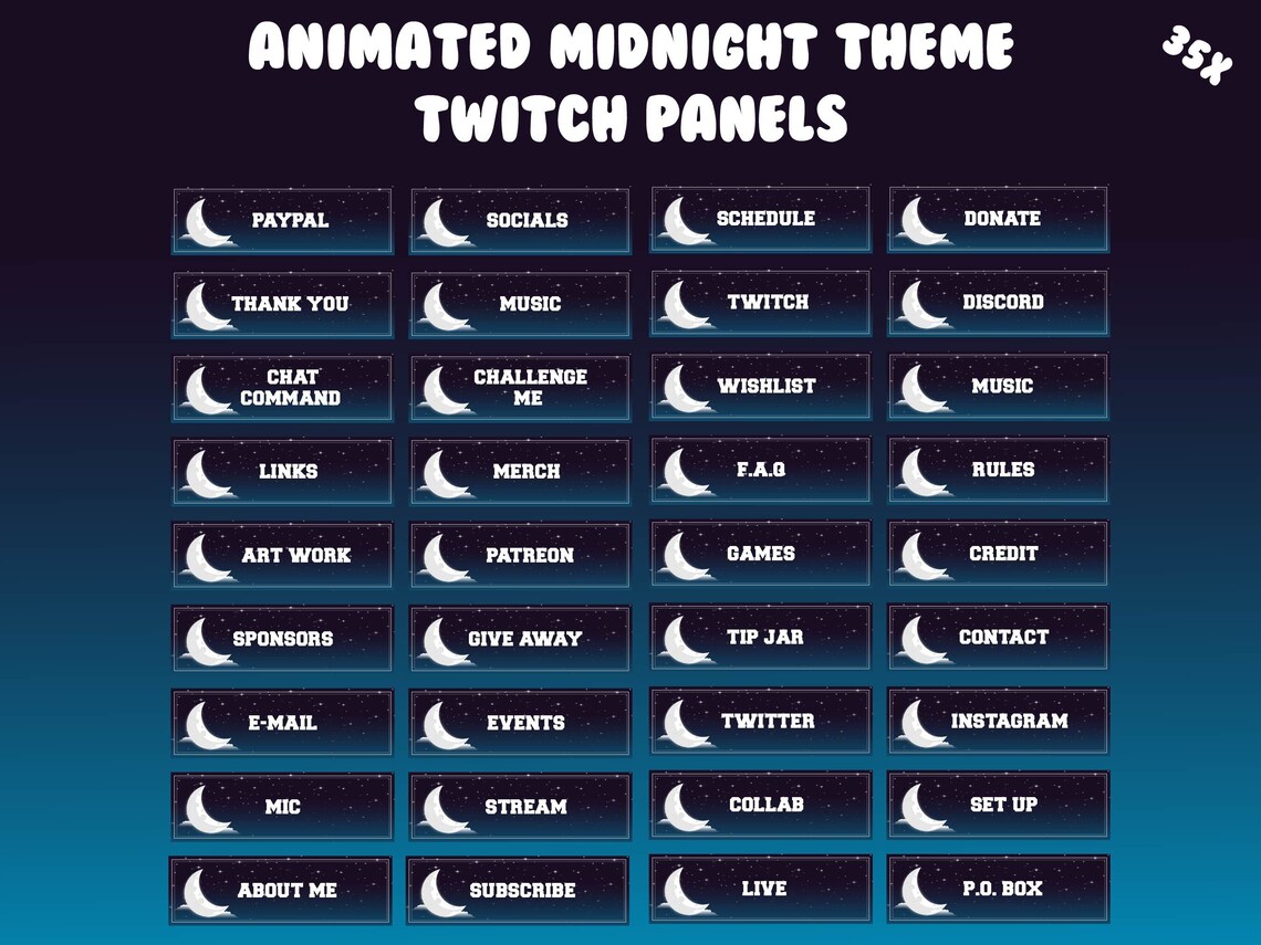 Animated Twitch Panels 35x Panels Midnight Moon Theme - Etsy