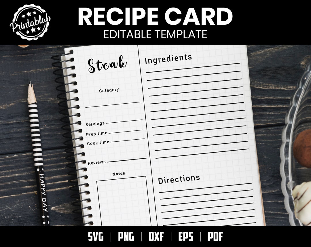 Recipe Book Template Editable Cookbook Template Recipe - Etsy