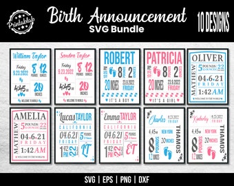 Baby Stats Bundle SVG Baby Birth Announcement Template Svg Baby Shower ...