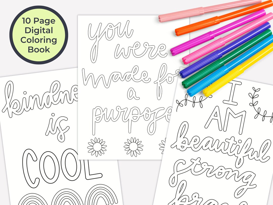 Positivity and Affirmations Coloring Book, 10 Pages, PDF, PNG, for ...