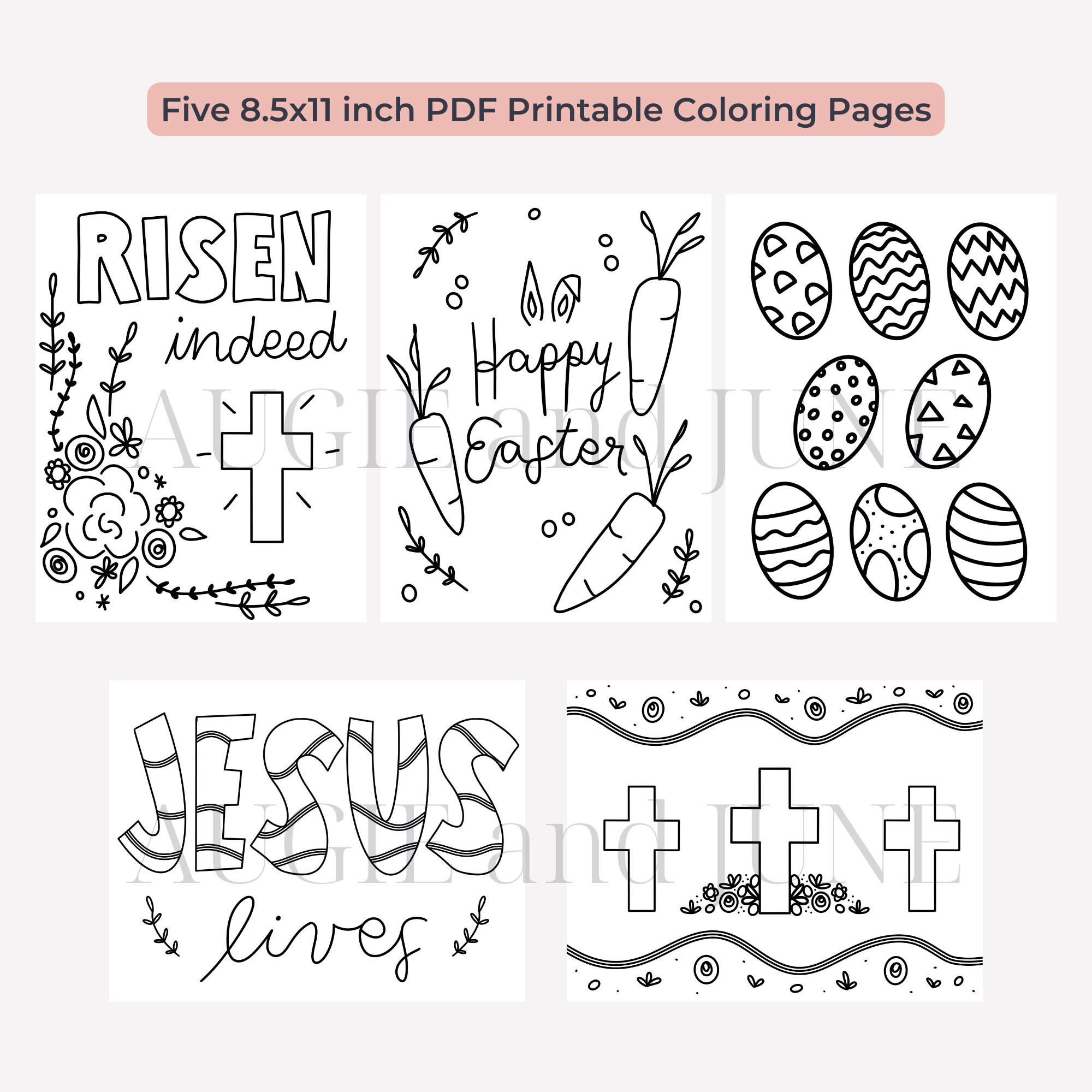 Mini Easter Coloring Book, 5 Pages, Risen With Flowers, Floral, Happy ...