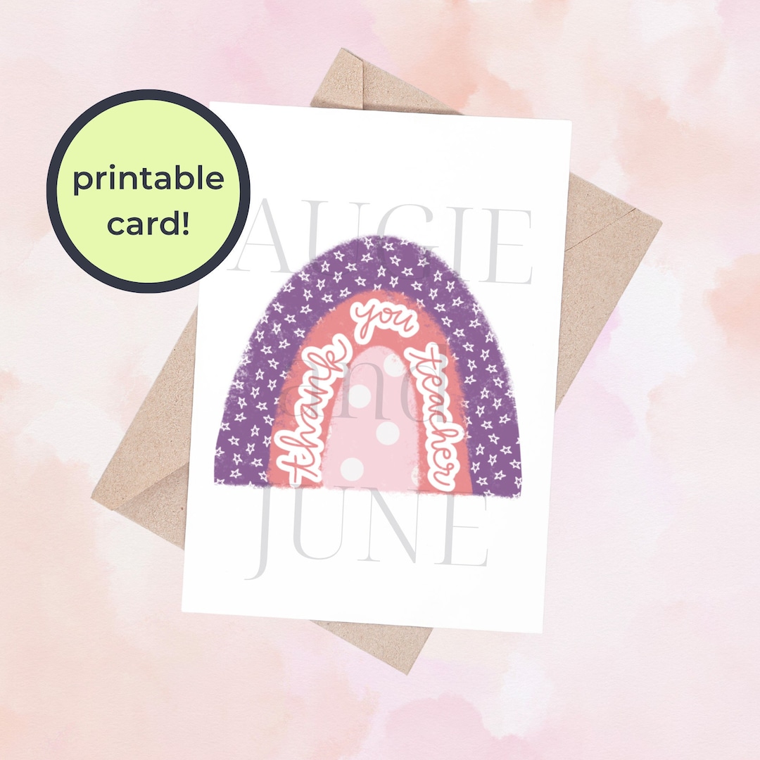 Rainbow Teacher Appreciation Thank You Card, Foldable Card, Vertical ...