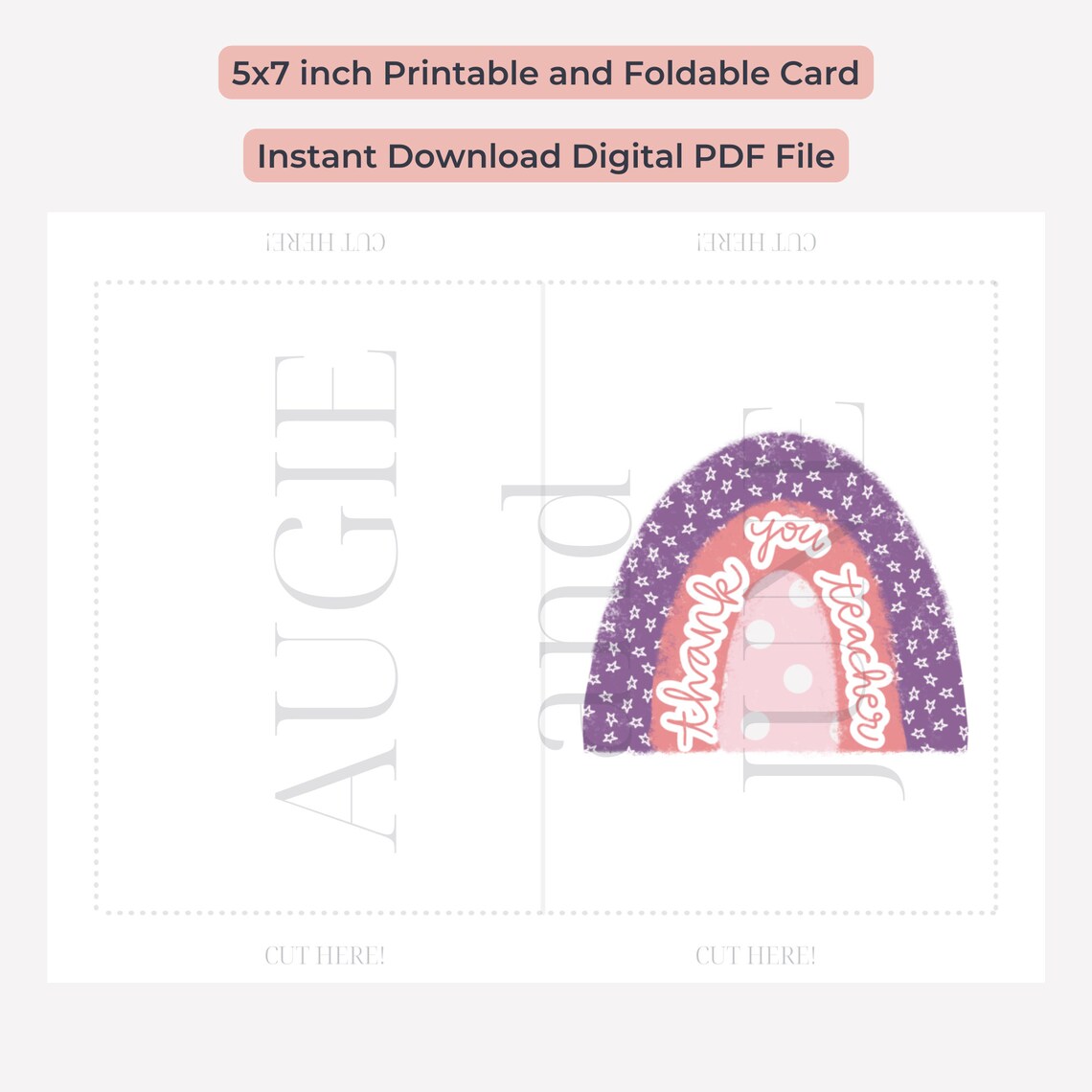 Rainbow Teacher Appreciation Thank You Card, Foldable Card, Vertical ...