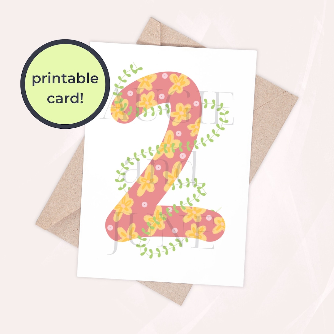 2nd Birthday or 2 Year Anniversary Card, Foldable Card, Vertical ...