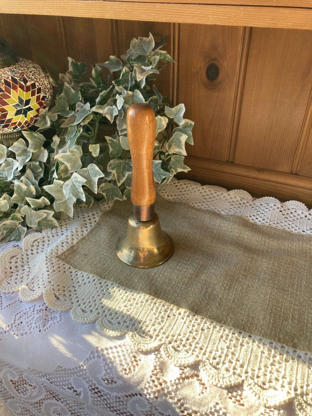 Lovely Solid BRASS HAND BELL With Wooden Turned Handle - Etsy