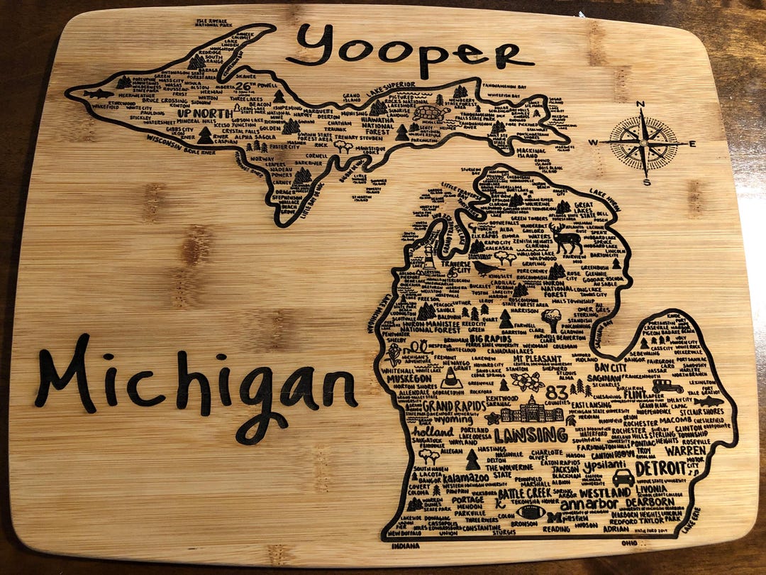 11x14 Michigan Cities and Landmarks Laser Engraved Bamboo Charcuterie ...